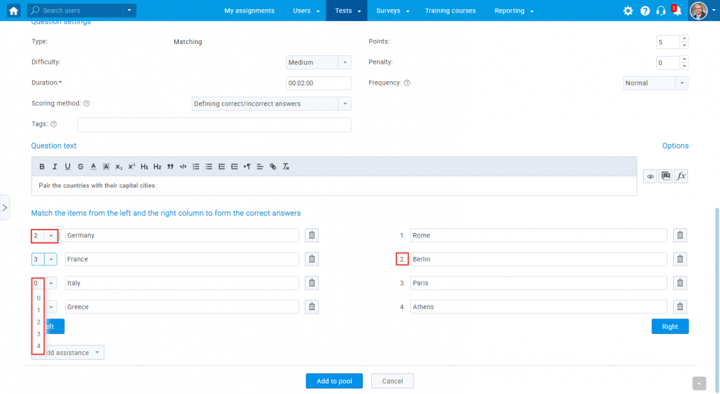 How to create matching questions | YouTestMe