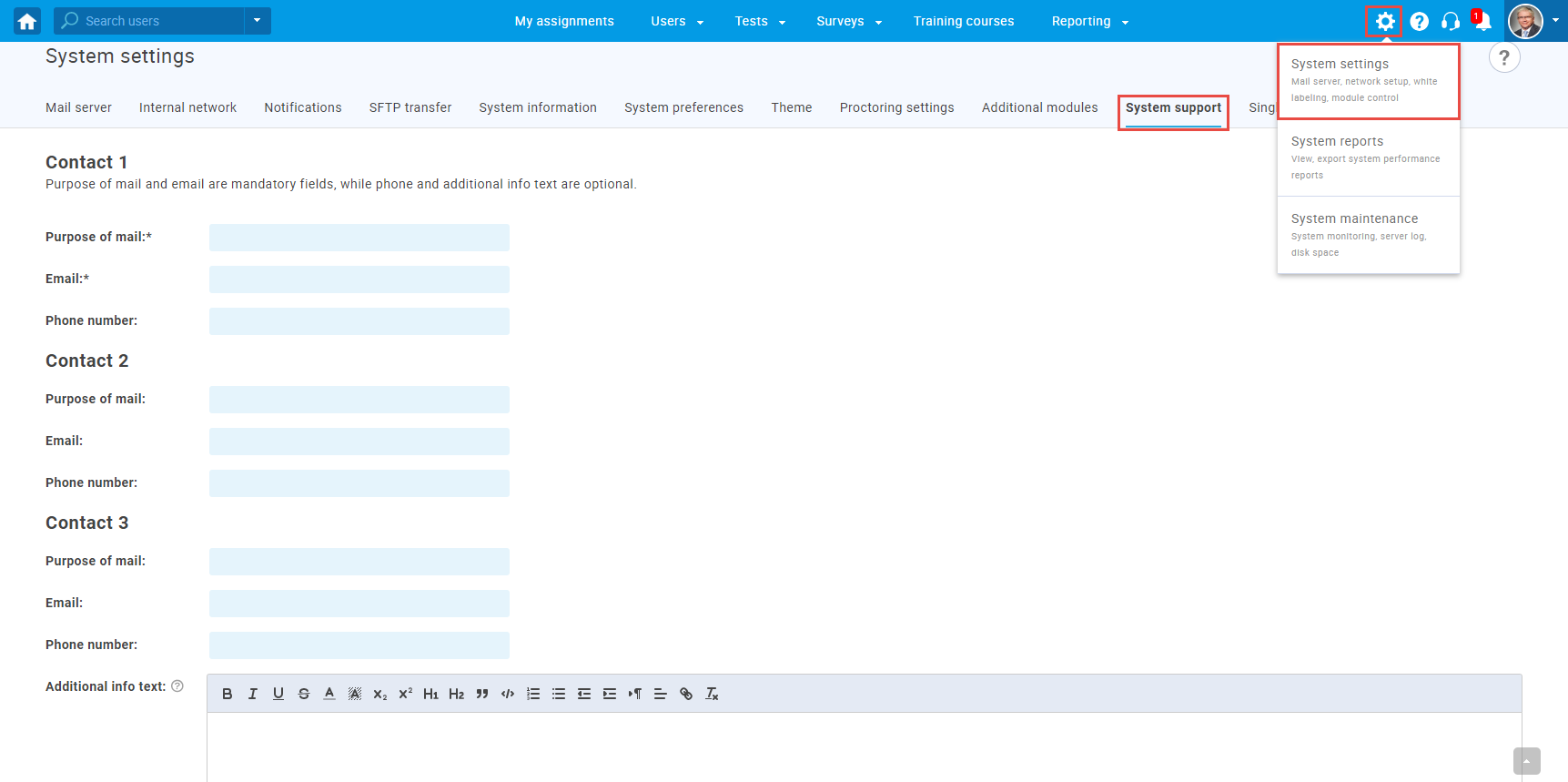 How to contact support within the application – YouTestMe