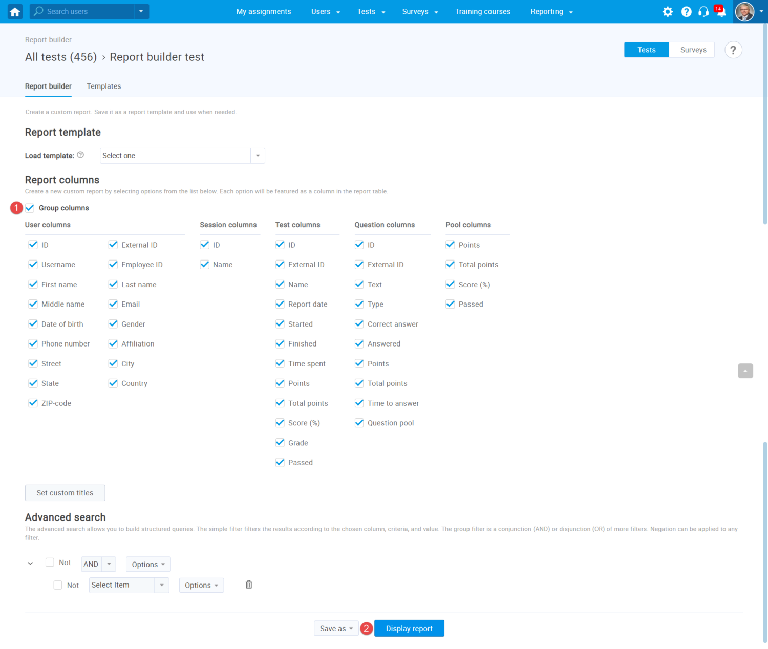 How to adjust the report builder format and header names