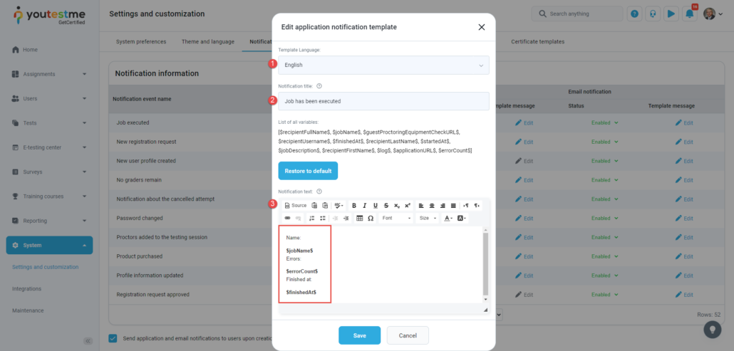 How to Enable and Configure the “Job Executed” Notification - YouTestMe