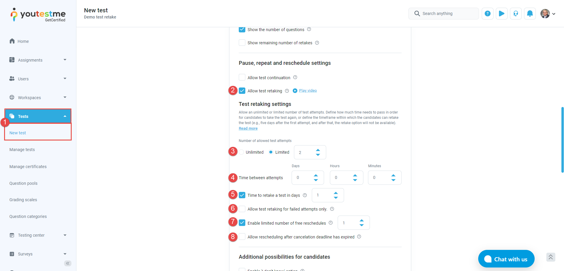 How to Configure Test Retake Attempts - YouTestMe