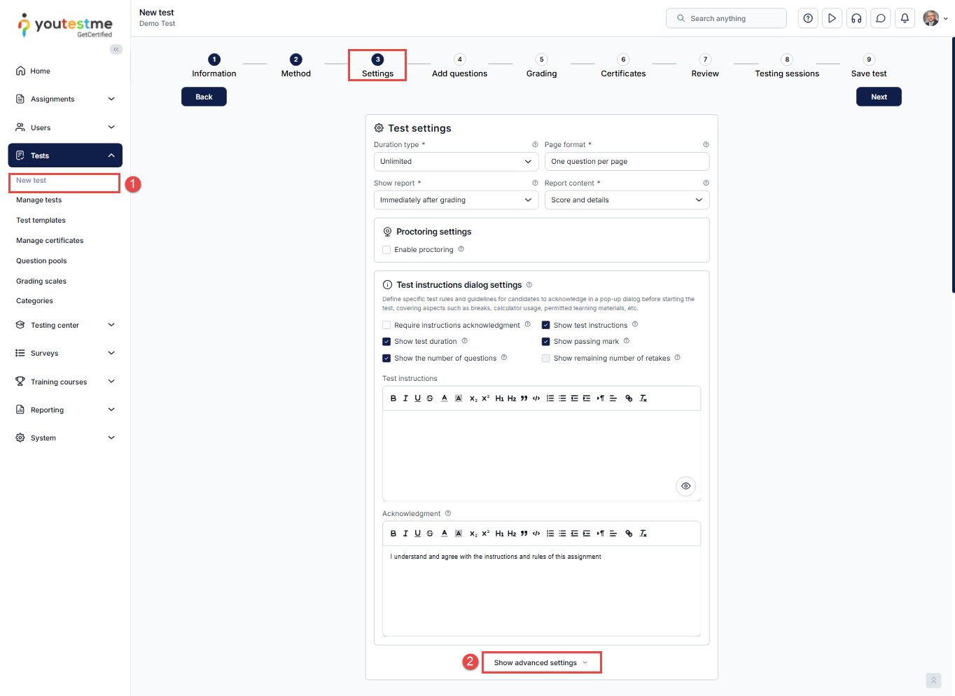 How to Set a Test Completion Message - YouTestMe